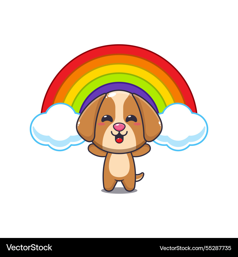 Dog mascot cartoon character with rainbow Vector Image