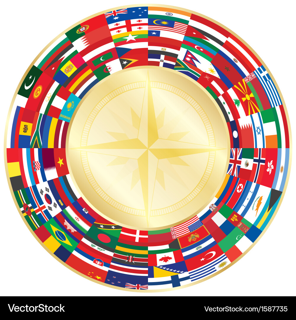 Flags on a Compass Rose Royalty Free Vector Image