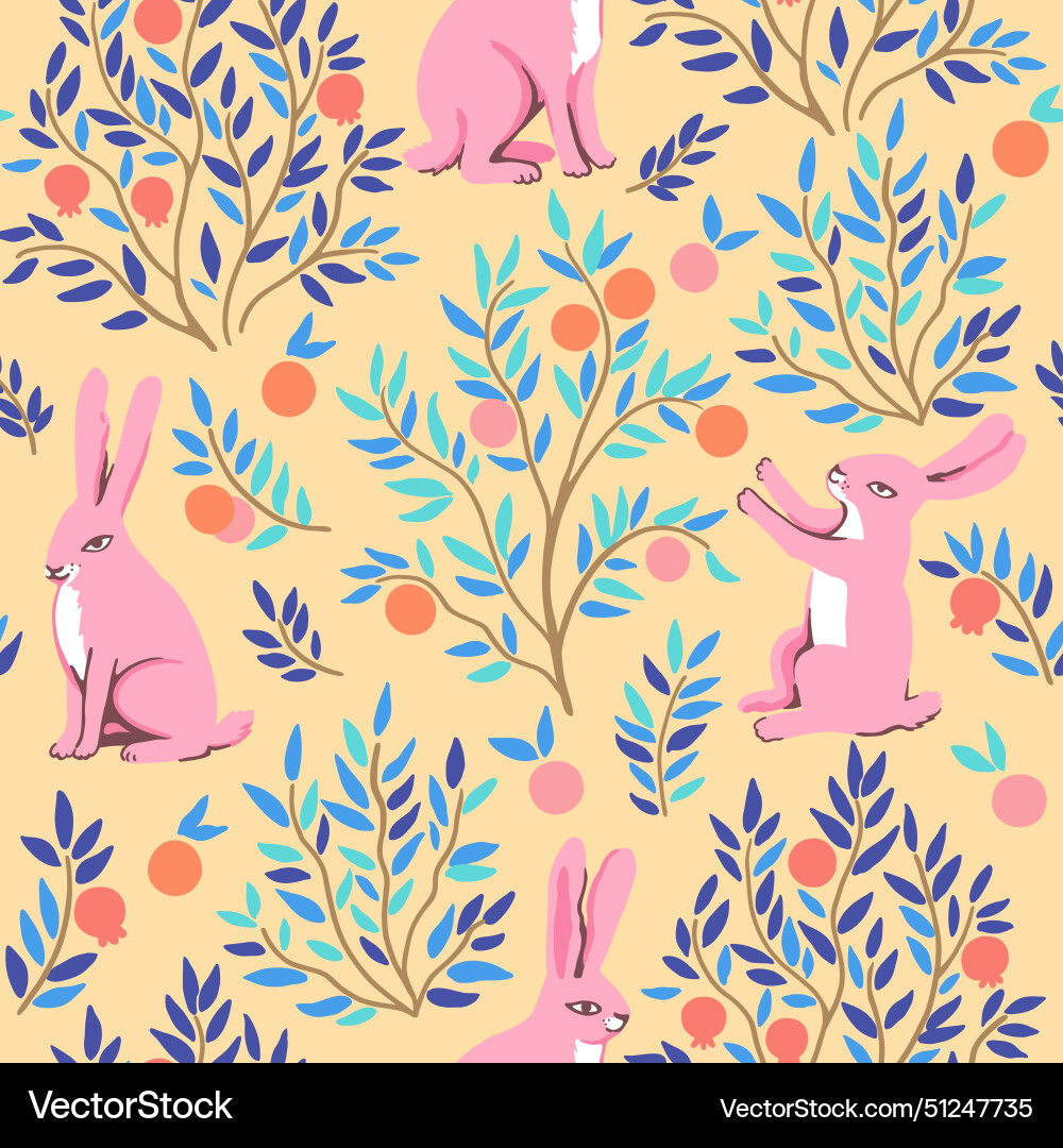 Funny seamless pattern with pink rabbits Vector Image
