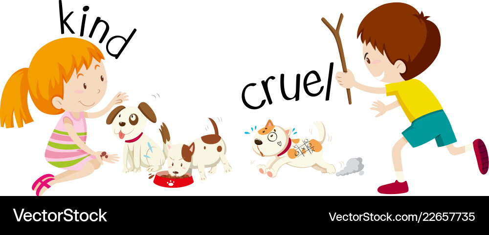 Kind vs. Cruel Opposites Flashcard Royalty Free Vector Image