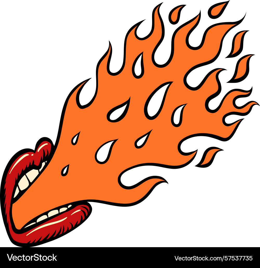 Lips spew fire hot offer rock and roll style Vector Image