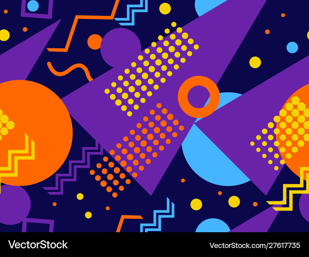 Memphis seamless pattern chaotic geometric shapes Vector Image