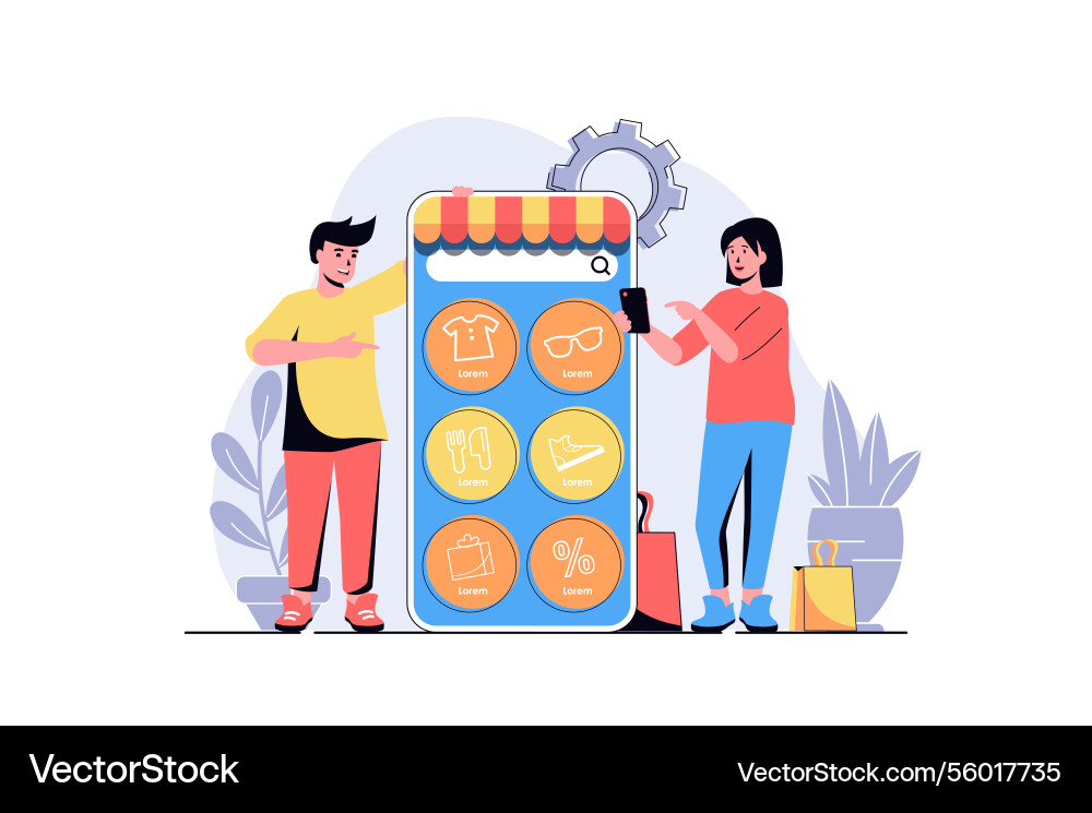 Mobile commerce web concept with cartoon people Vector Image