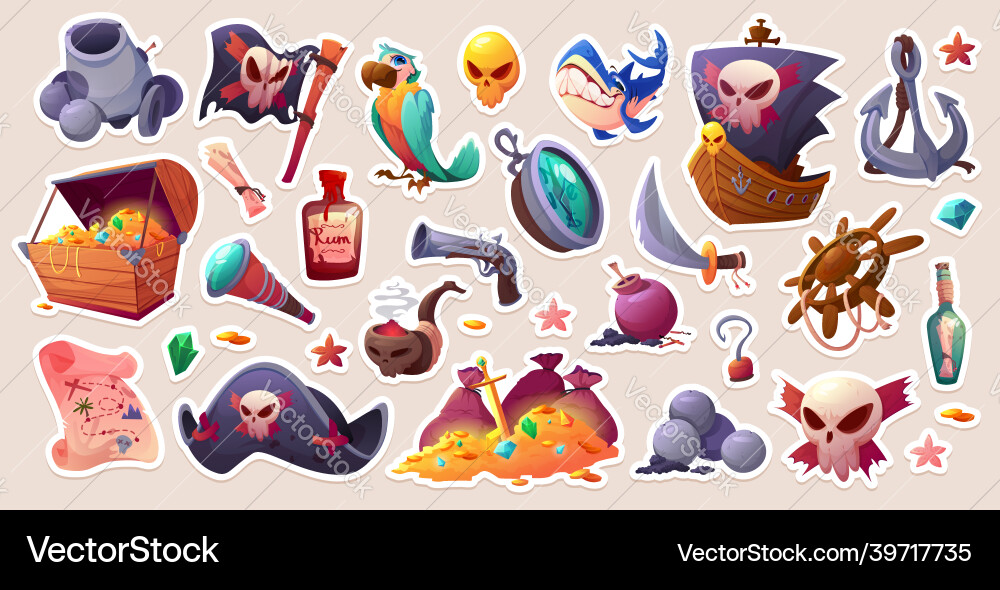 Pirate Stickers Collection Royalty Free Vector Image