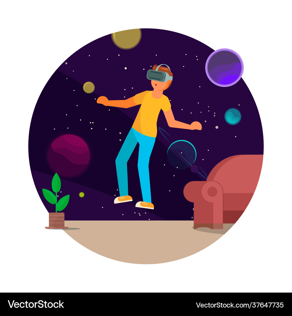 Young man in vr glasses flying outer space Vector Image