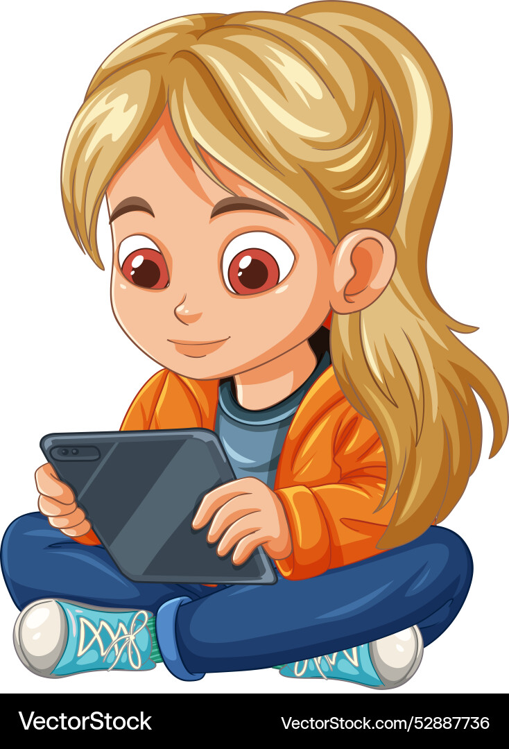 A girl sitting and using tablet Royalty Free Vector Image