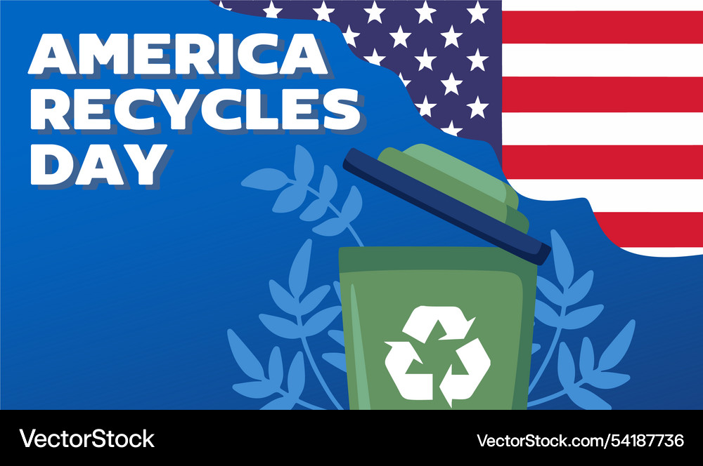 America recycles day with green trash cans Vector Image