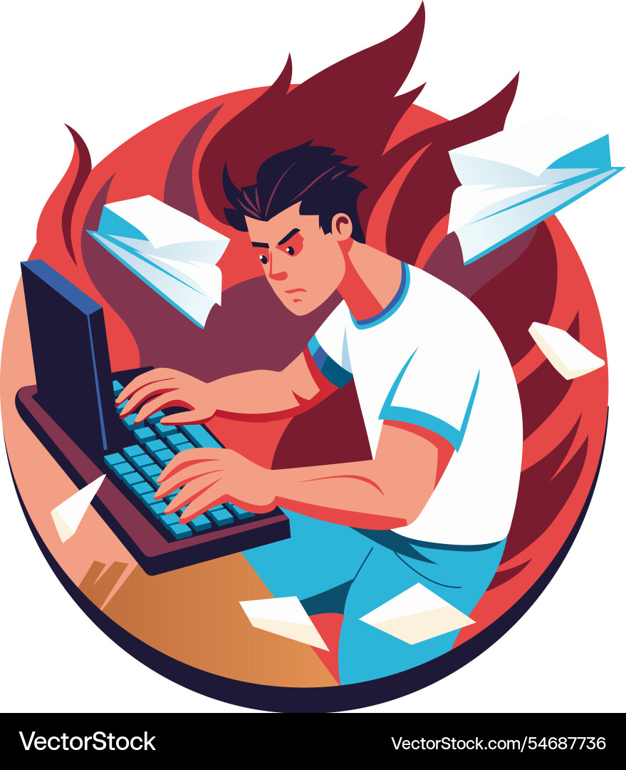 Fast typing of a man in flat style Royalty Free Vector Image