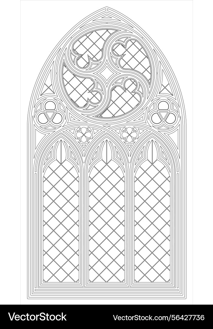 Gothic window outline template coloring Royalty Free Vector