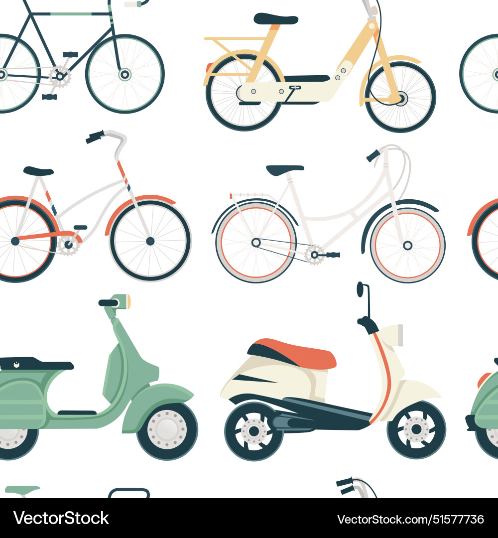 Seamless pattern of scooter and bicycle small Vector Image