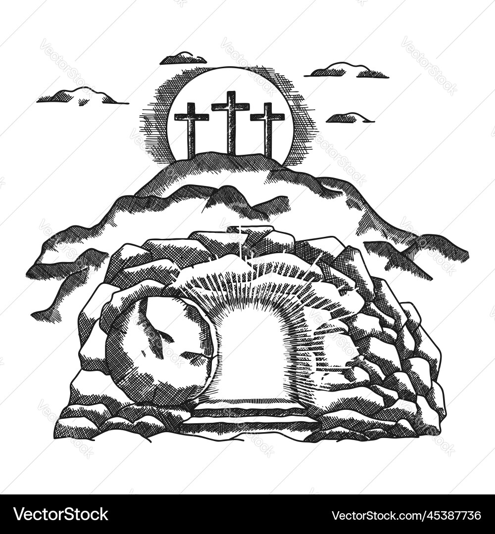Three crosses on calvary Royalty Free Vector Image