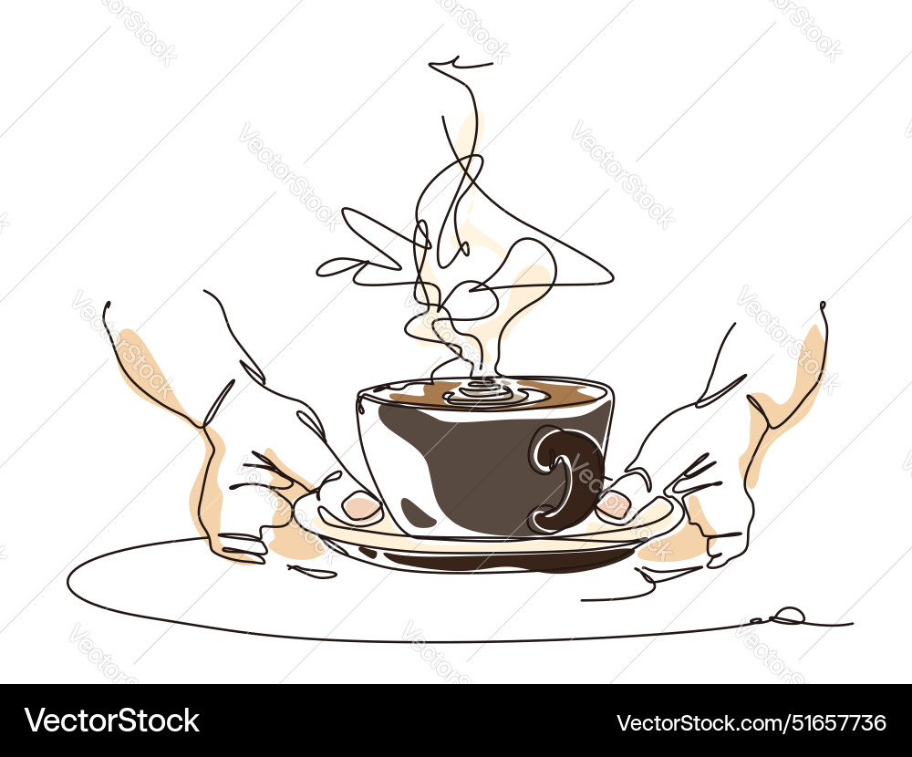 Two hands hold a cup of coffee Royalty Free Vector Image
