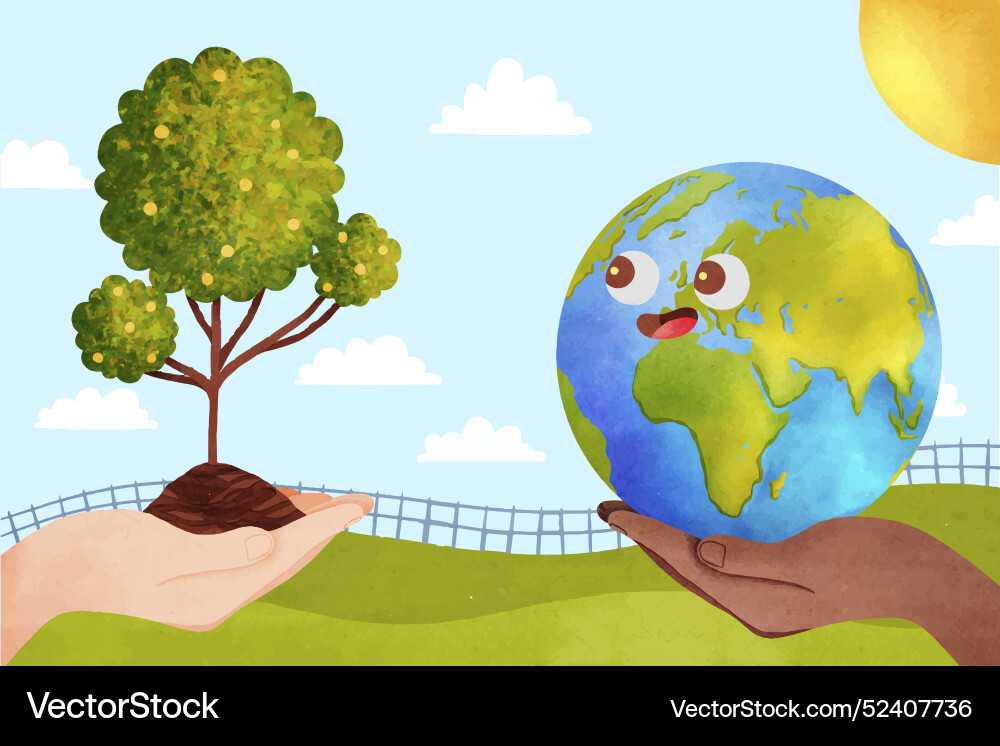 Watercolor earth day background Royalty Free Vector Image