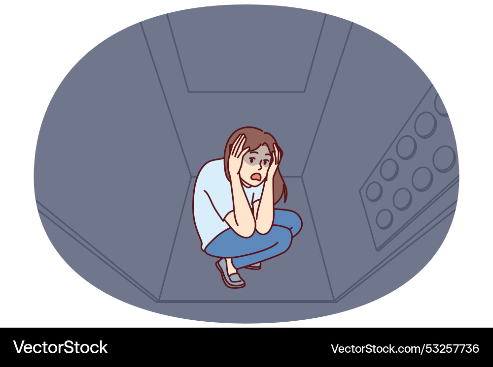Woman stuck in elevator is claustrophobic Vector Image