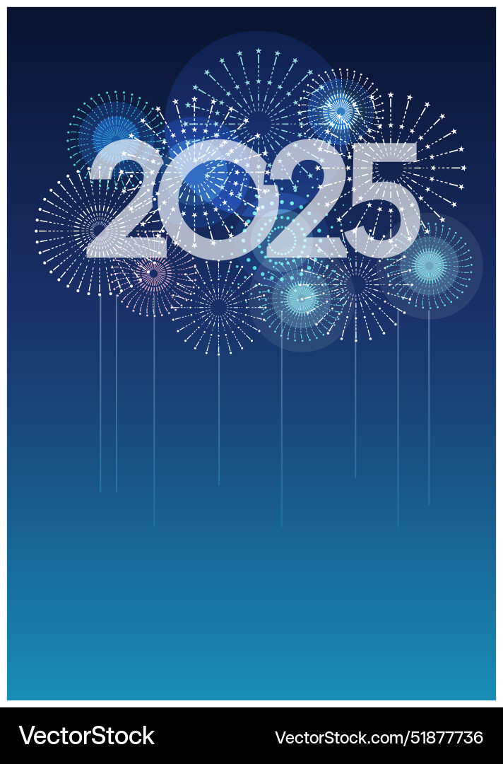 Year 2025 logo and celebratory fireworks Vector Image