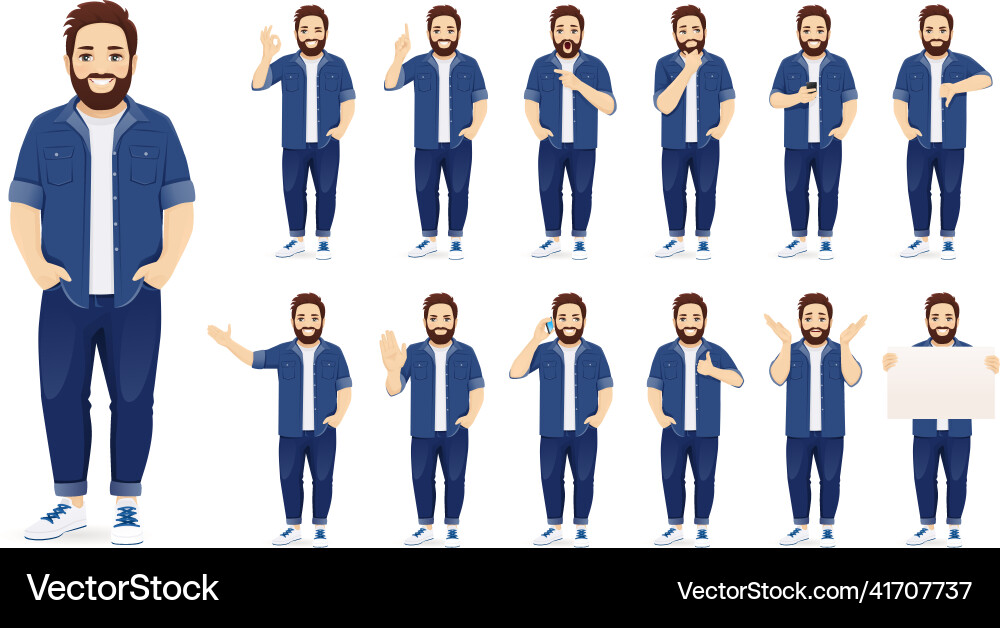 Big man in casual clothes set Royalty Free Vector Image