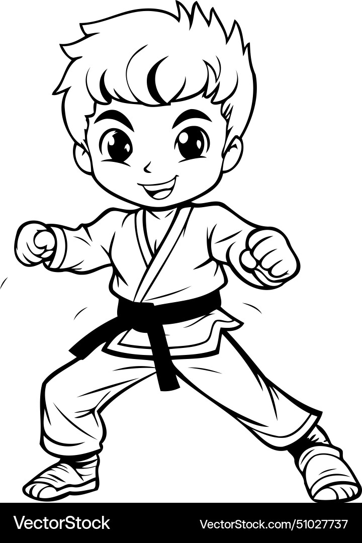 Cartoon karate boy isolated on white background Vector Image