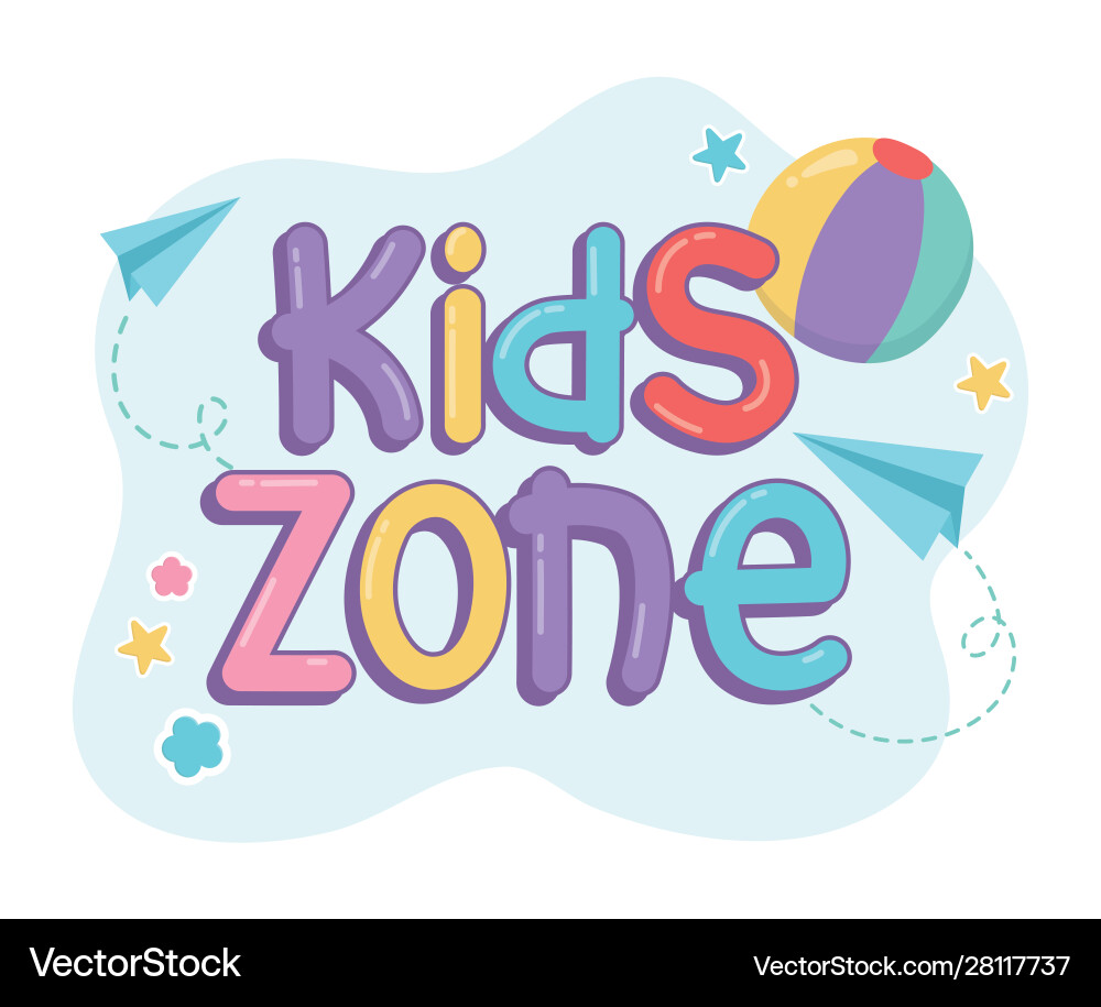 Kids zone rubber ball paper planes creativity Vector Image
