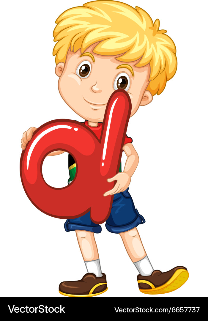 Little boy holding letter d Royalty Free Vector Image