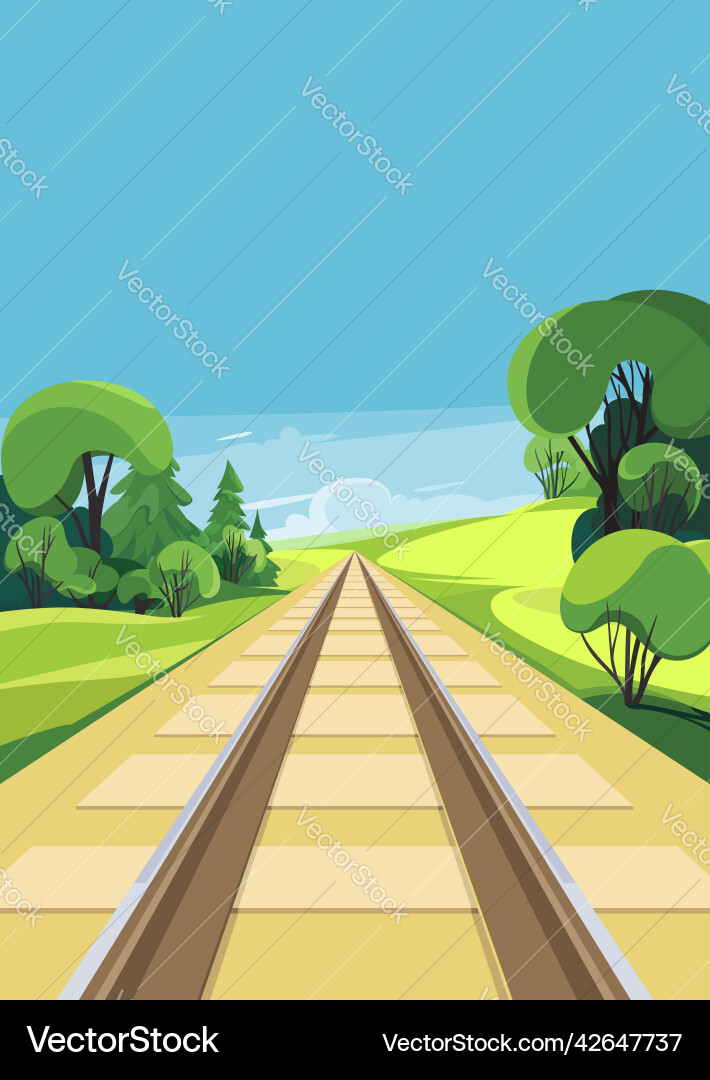 Railroad in summer season Royalty Free Vector Image