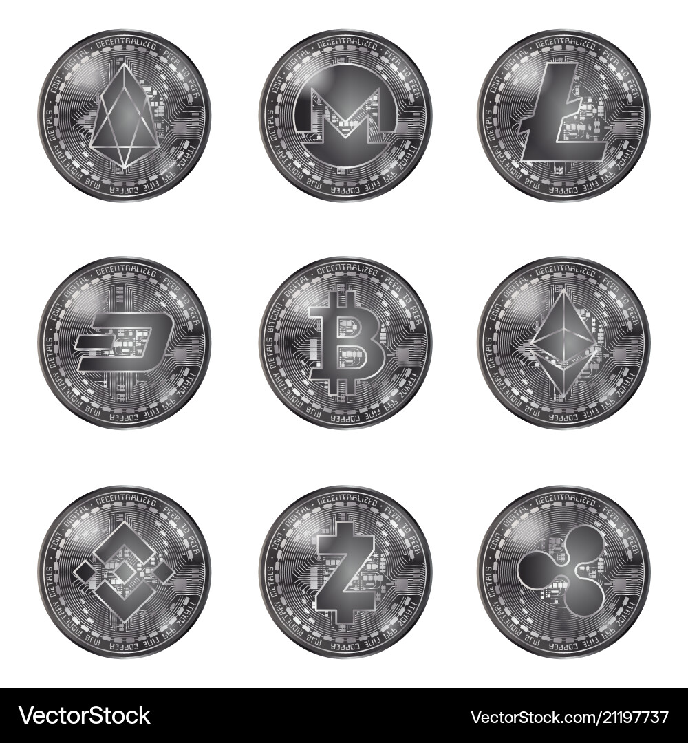 Silver cryptocurrency coins set Royalty Free Vector Image
