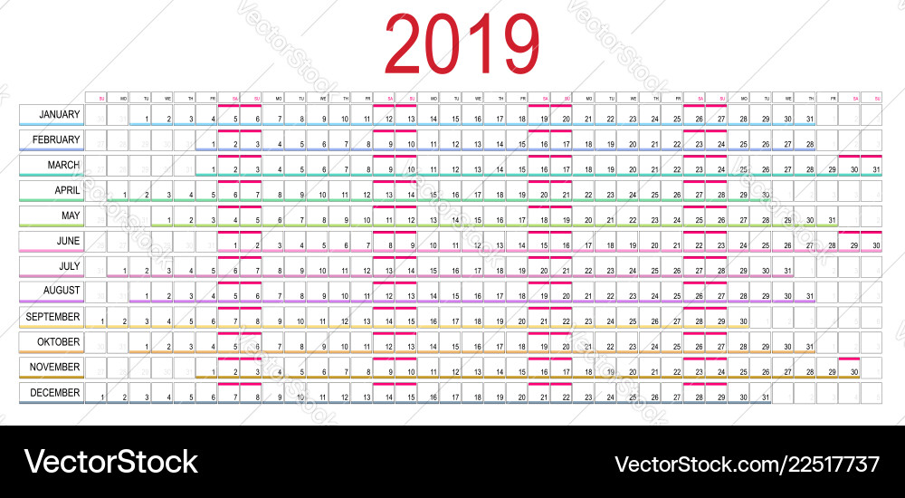 Template calendar 2019 week starts on sunday set Vector Image