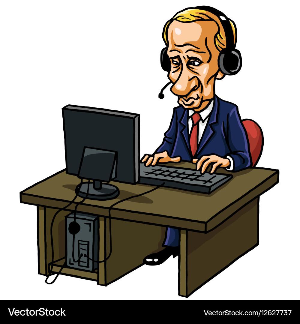 Vladimir putin with his computer Royalty Free Vector Image