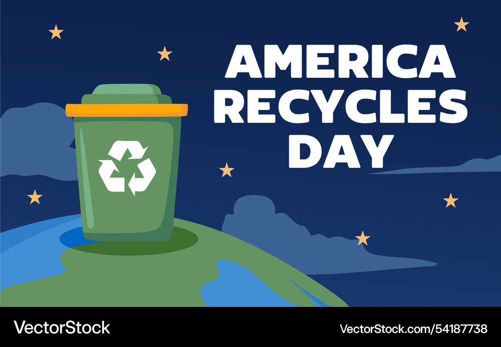 America recycles day with green trash cans Vector Image