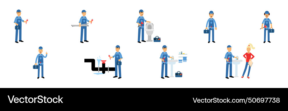 Man plumber character engaged in repair Royalty Free Vector