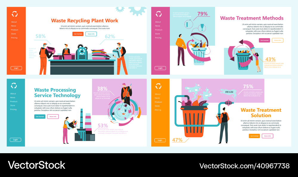 Waste recycling work at web page concept set Vector Image