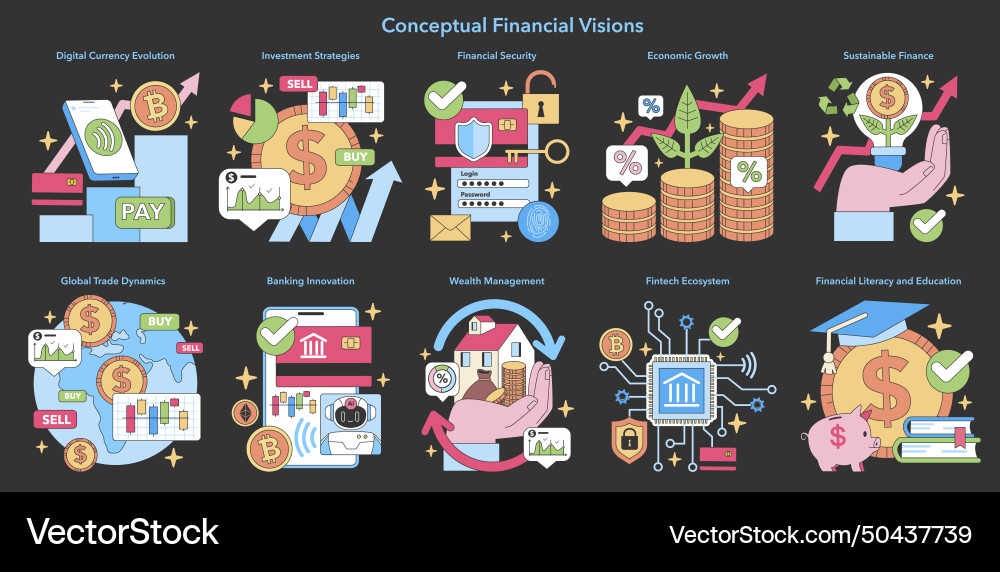 Automated financial advisors set depicts ai Vector Image