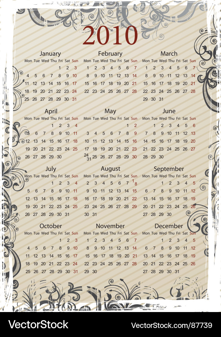 European grungy calendar Royalty Free Vector Image