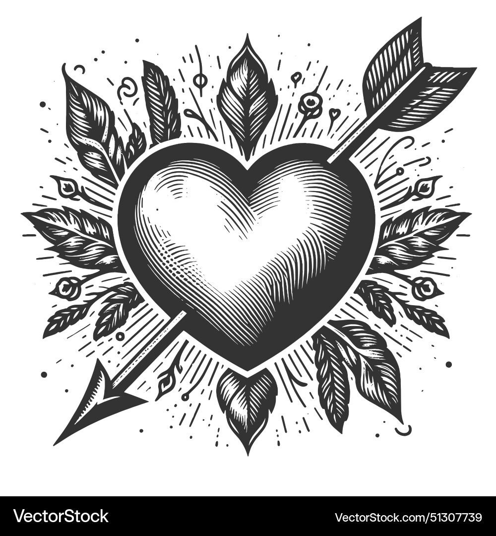 Heart and arrow tattoo design engraving Royalty Free Vector