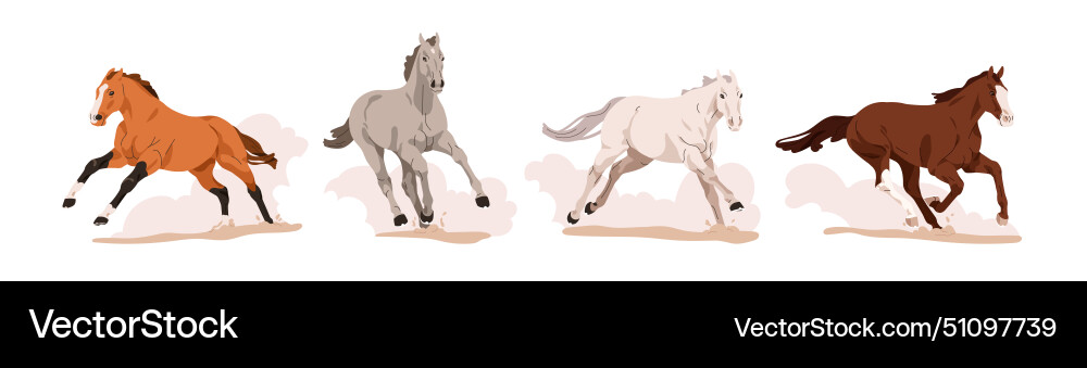 Horses galloping set wild stallions running Vector Image