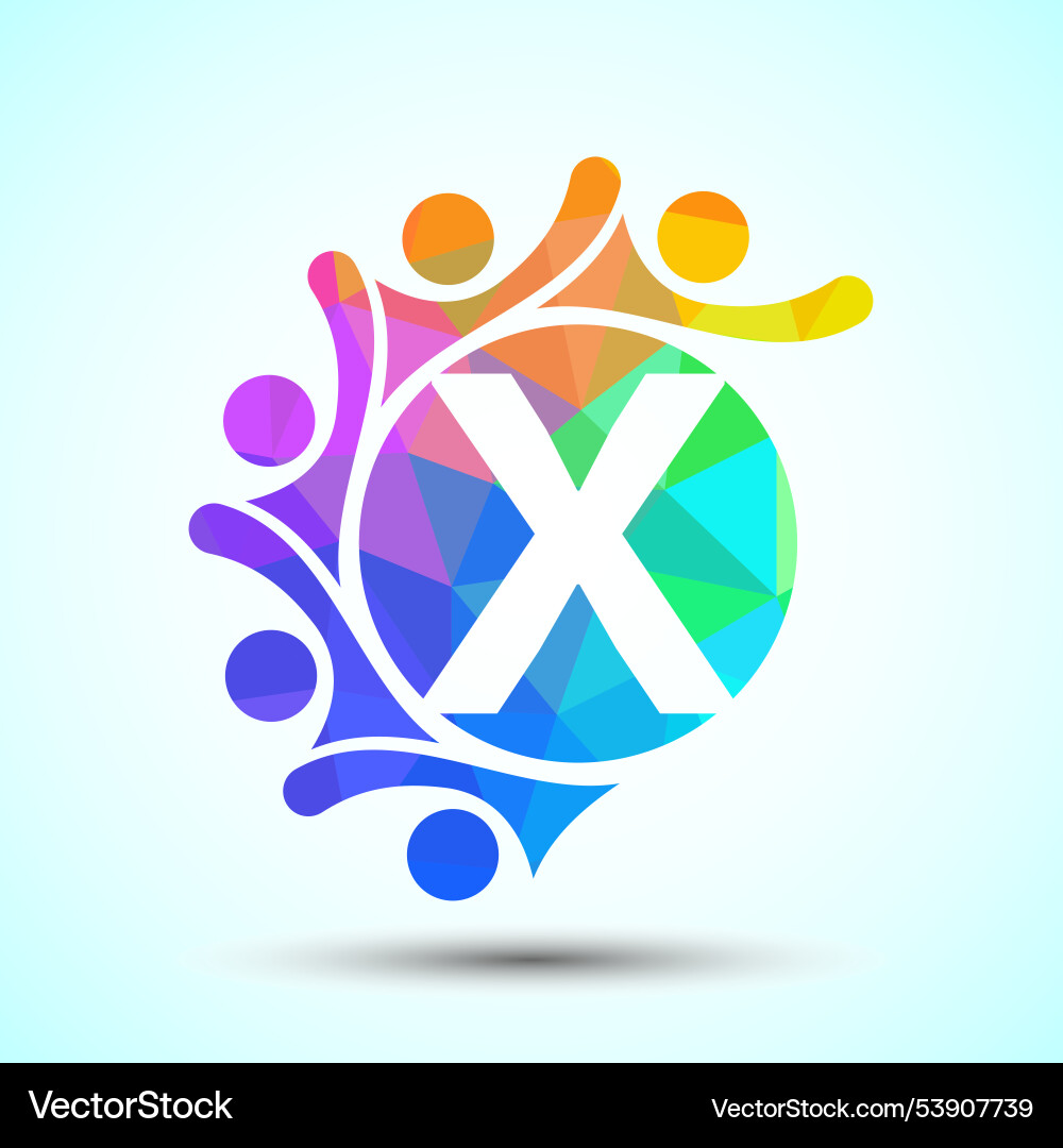 Initial alphabet x with connecting people team Vector Image