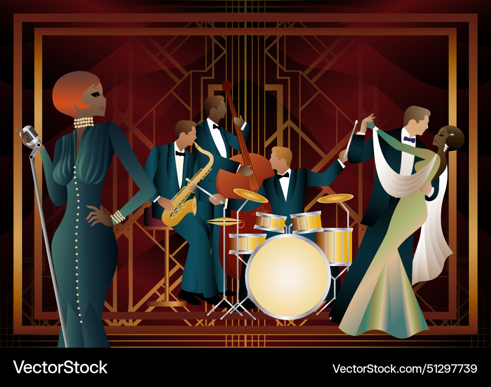 Jazz musicians singer and dancers on a universal Vector Image