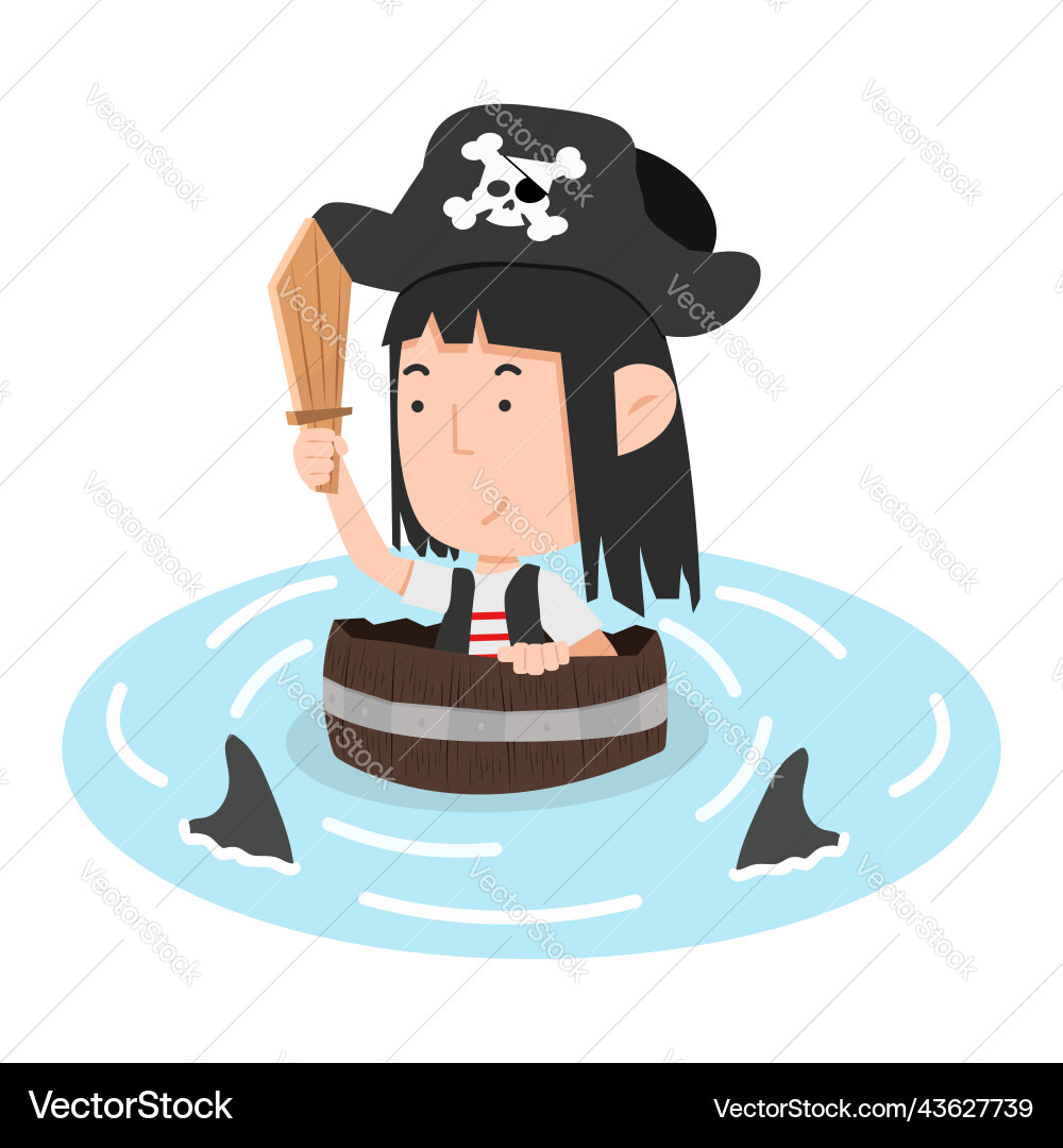 Kid pirate with fin sharks cartoon Royalty Free Vector Image