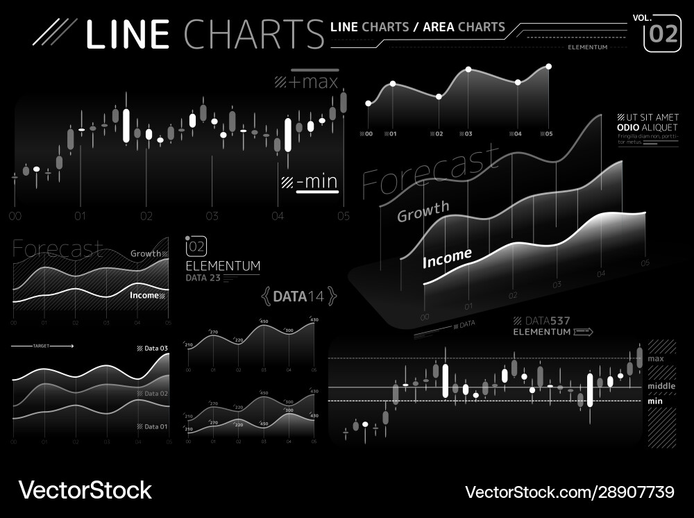 Line charts and area infographic elements Vector Image