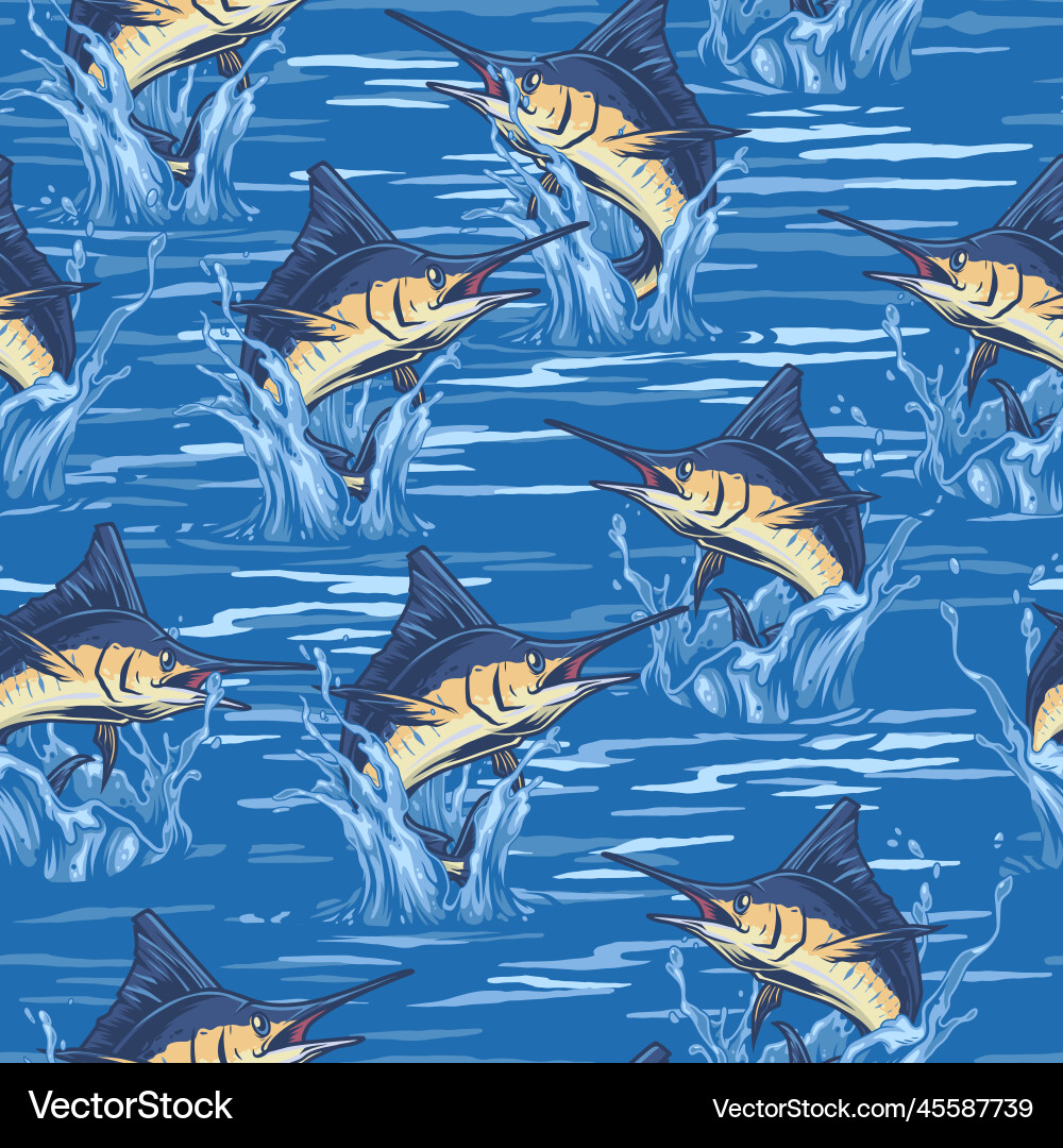 Marlin fish colorful pattern seamless Royalty Free Vector
