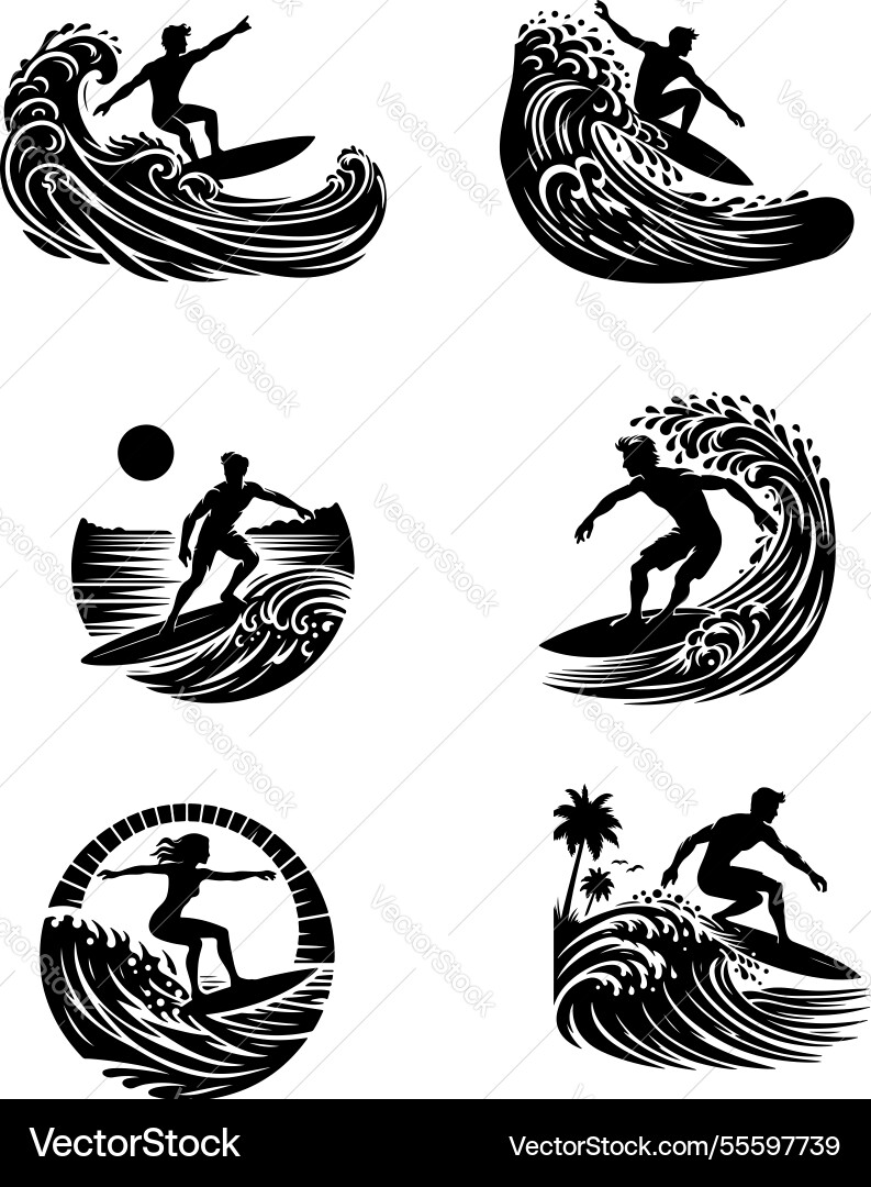 Surfer icon set Royalty Free Vector Image - VectorStock