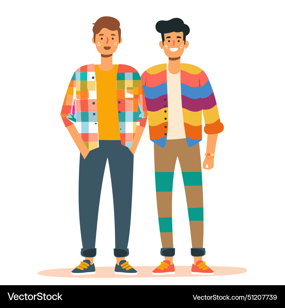 Two young men standing together one wearing Vector Image