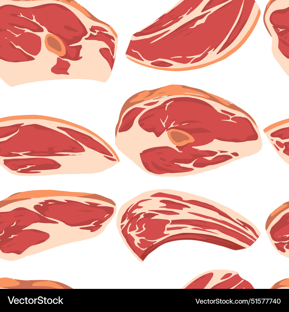 Seamless pattern of raw sliced meat steak fresh Vector Image