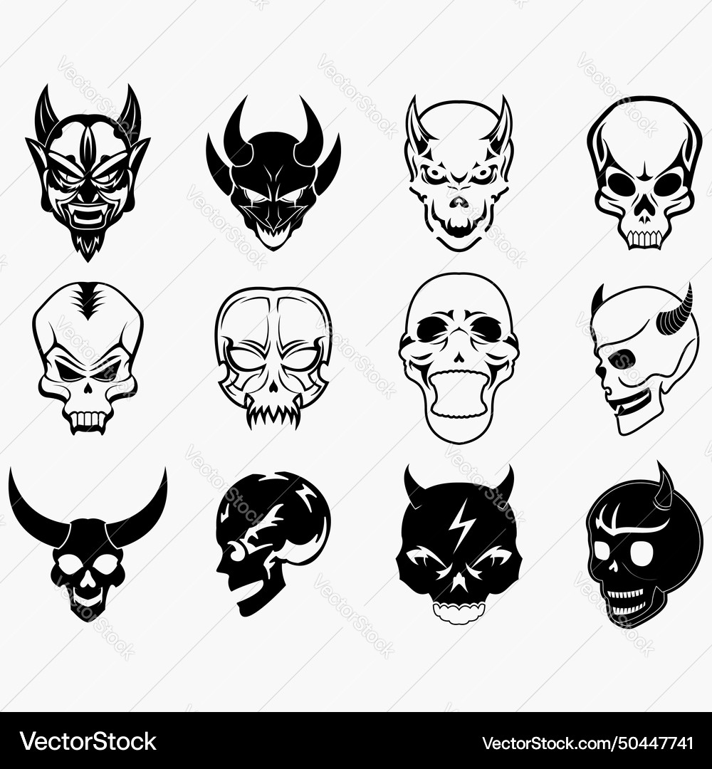 Collection of skull demon logos Royalty Free Vector Image