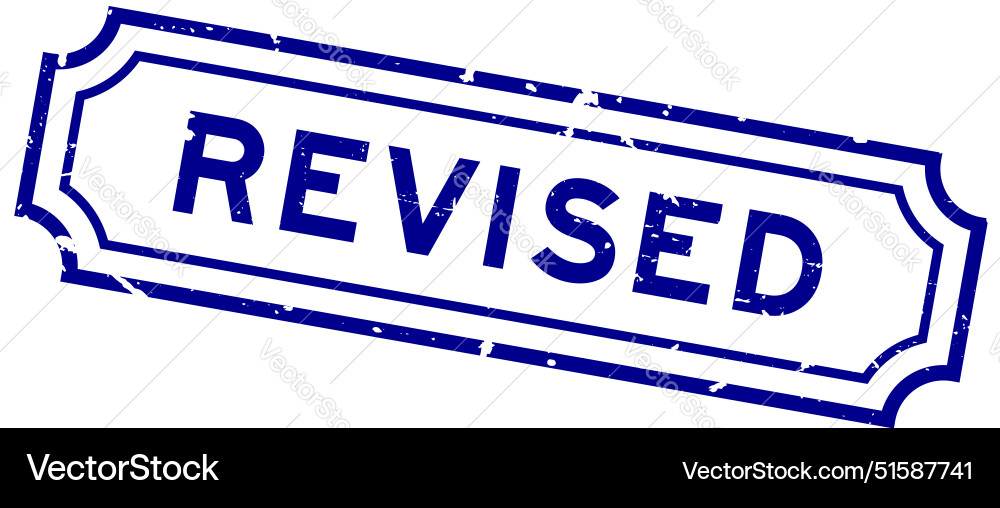 Grunge blue revised word rubber seal stamp Vector Image