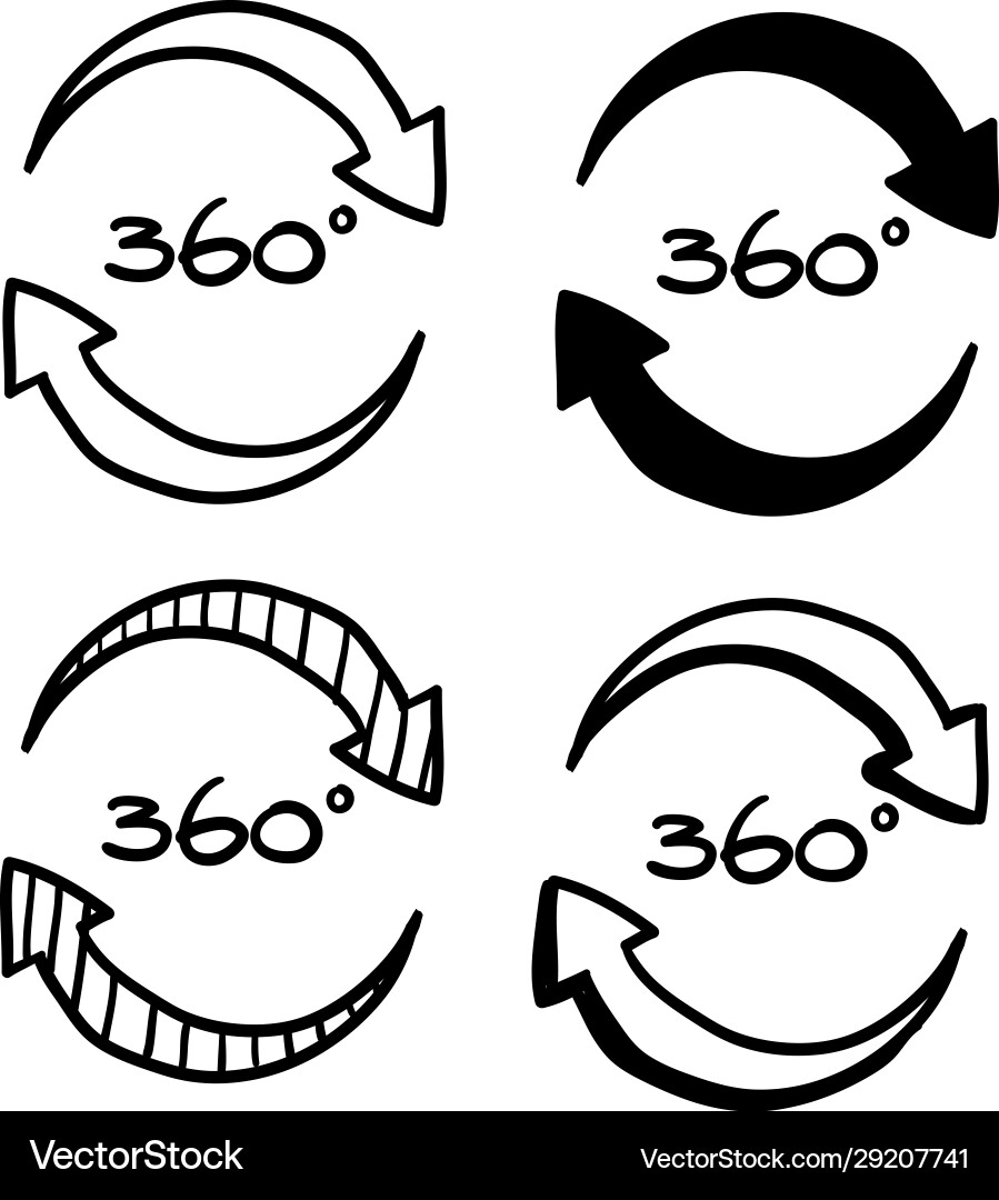 Hand drawn 360 degree with doodle style Royalty Free Vector