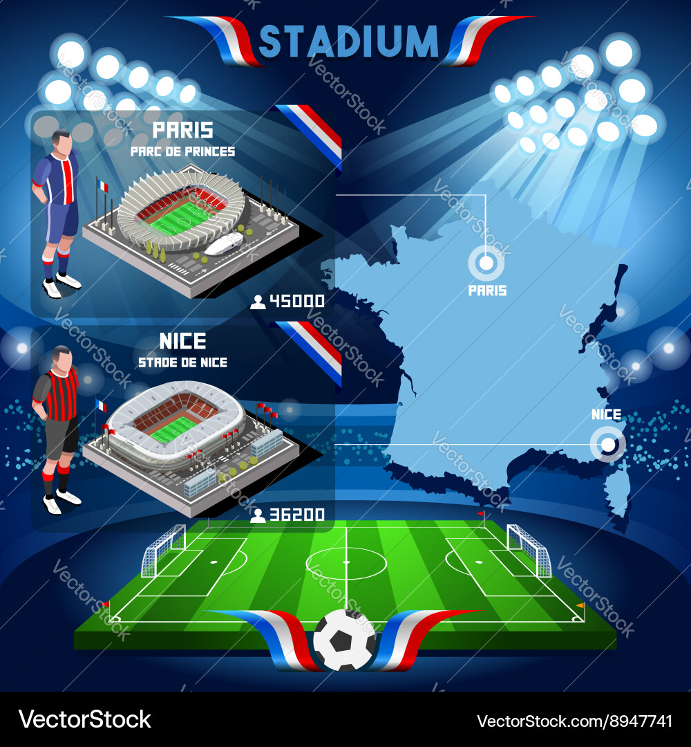 Paris nice stadium infographic Royalty Free Vector Image