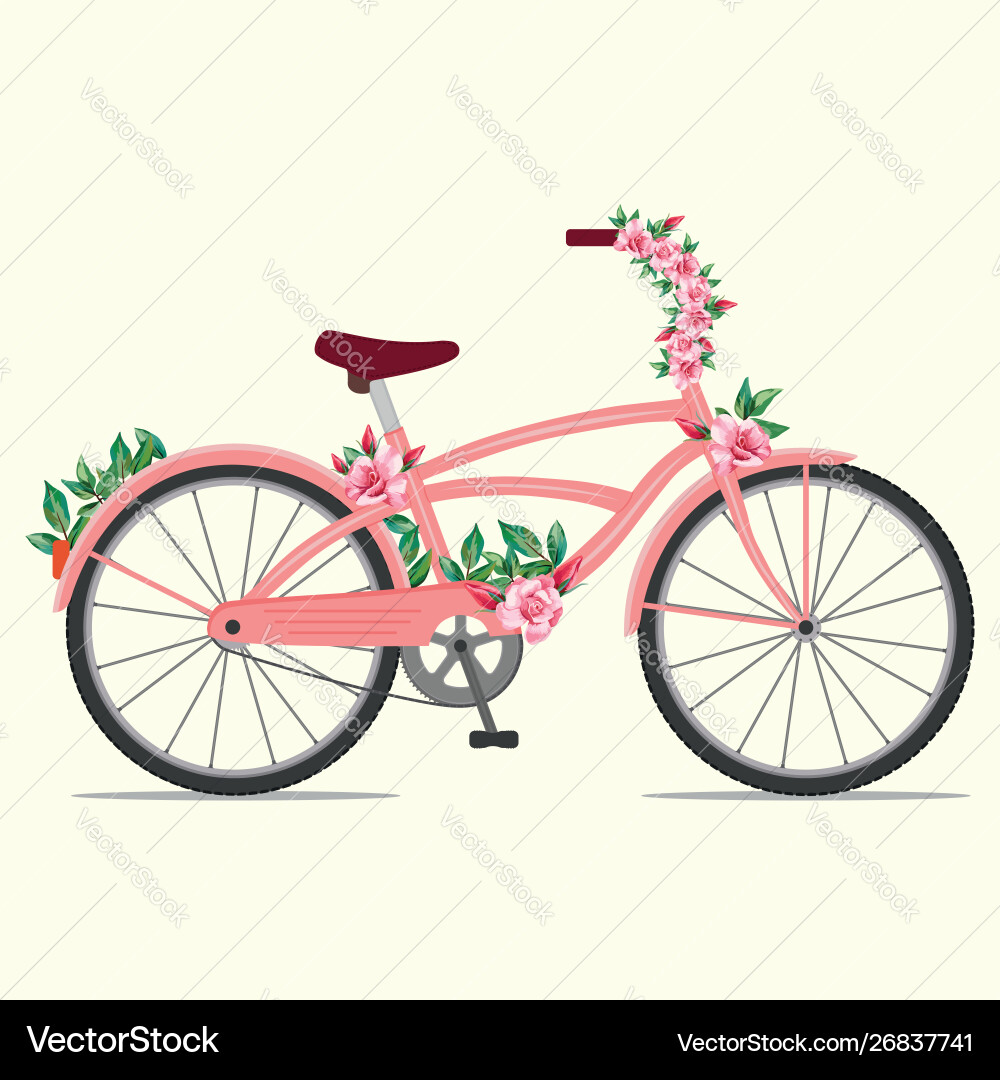 Pink bicycle with rose flowers Royalty Free Vector Image