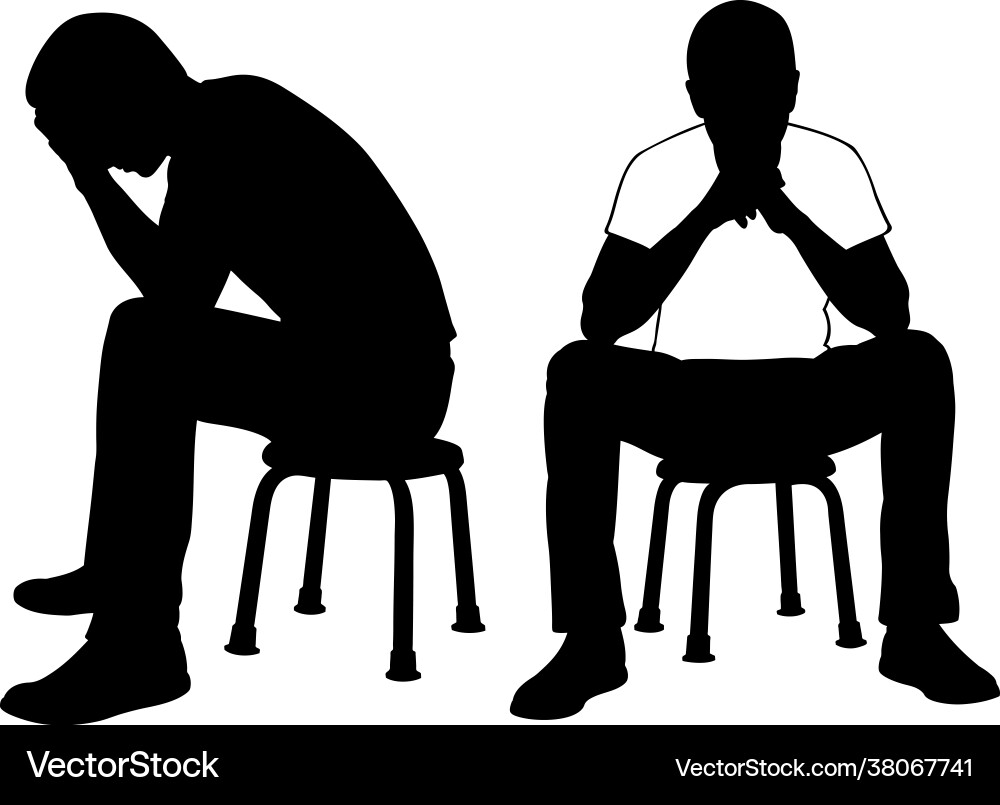 Sad Men on Chairs - Silhouette Royalty Free Vector Image