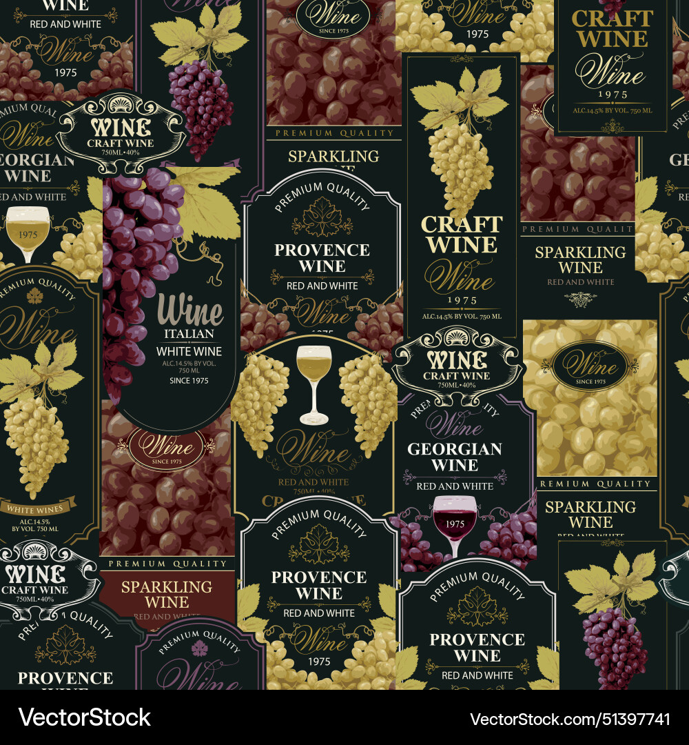 Seamless pattern with ornate wine labels Vector Image