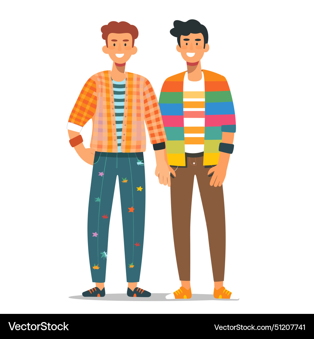 Two young men standing side smiling dressed Vector Image